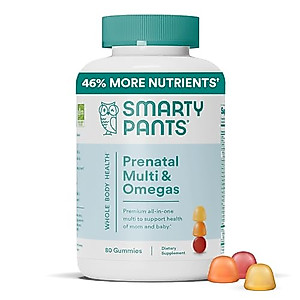 SmartyPants Prenatal Vitamins for Women, Multivitamin Gummies: Omega 3 Fish Oil (EPA/DHA), Biotin, Methylfolate, Vitamin D3, C, Vitamin B12, B6, Vitamin A, K & Zinc, 80 Count (20 Day Supply)