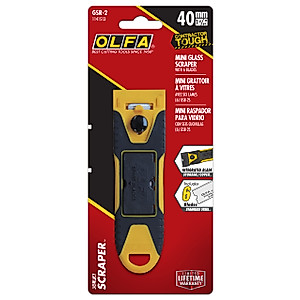 OLFA 40mm Mini Razor Scraper (GSR-2) - Stainless Steel Razor Blade Scraper Tool w/ 6 Blades & Reinforced Handle for Glass, Paint, Floors, Replacement Blades: OLFA 40mm GSB-2S/6B & 120mm GSB-1S Blades