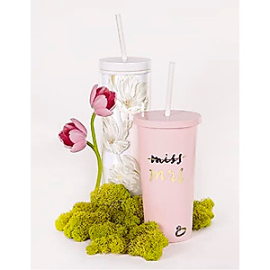 Kate Spade New York Acrylic Bridal Tumbler with Lid and Straw, 20 oz Tumbler for Bride to Be, Slim Double Wall Tumbler, Miss to Mrs. (Blush)