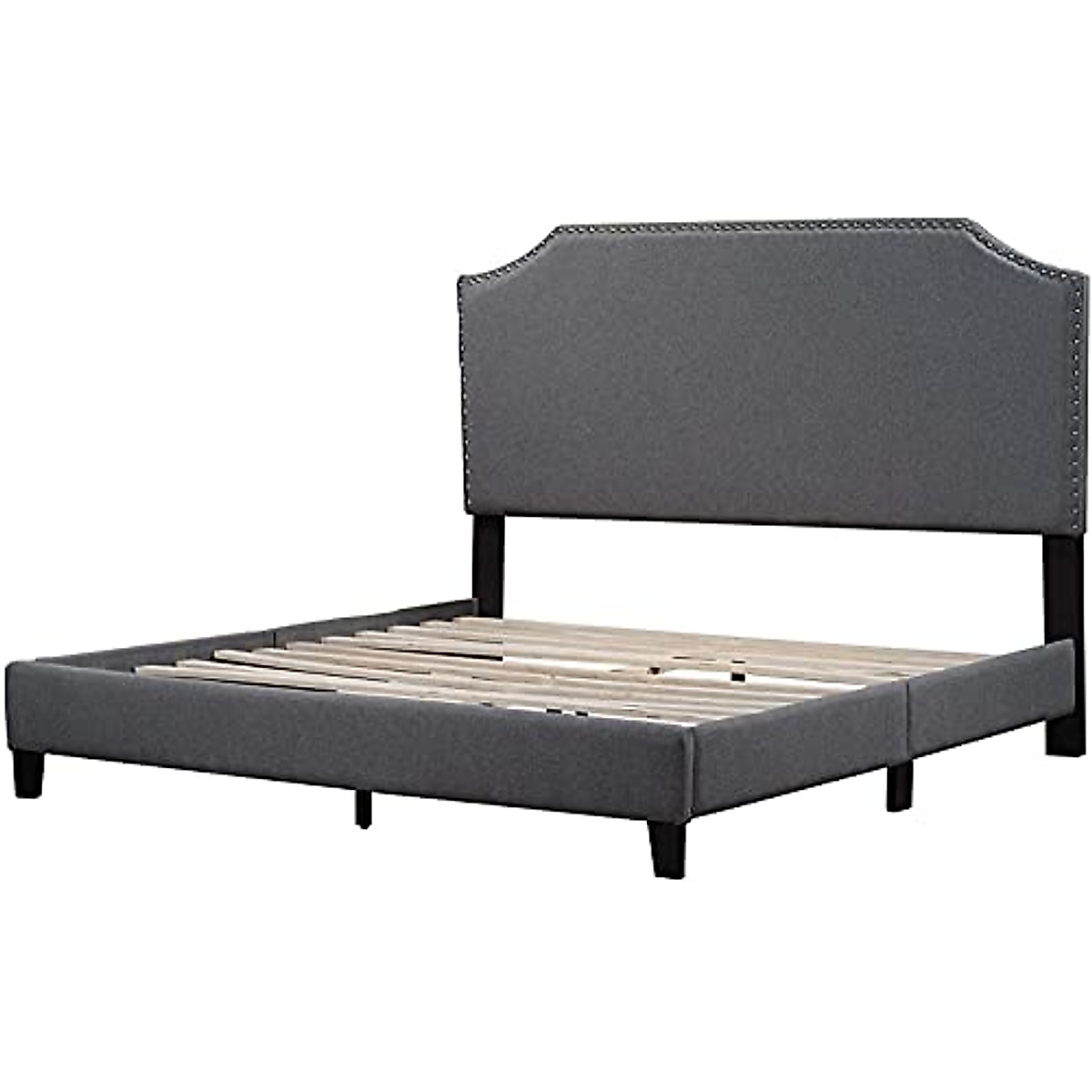 STP-Y Upholstered Platform Bed, Rockjame Full Bed Frame Mattress Foundation with Nailhead Trim Headboard and Plywood Slats, No Box Spring Required (Full) (Size : Full)