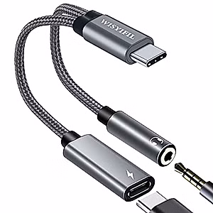 USB C to 3.5mm Headphone and Charger Adapter Up to 384KHz/32bit and 60W Fast Charging,2-in 1 USB C to Aux Audio Jack with Charging,Compatible with Samsung S22/S21/S20,Note20/10,Pixel 4 3 2 XL (Grey)