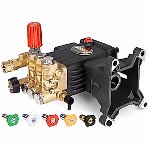TOOLCY Pressure Washer Pump 3600-4000 PSI Max 4.4 GPM, 1 inch Shaft Horizontal Triplex Plunger Power Washer Pump Replacement, Direct Drive Pressure Pump with Unloader, 5 Nozzle Tips, M22-14mm Adapter