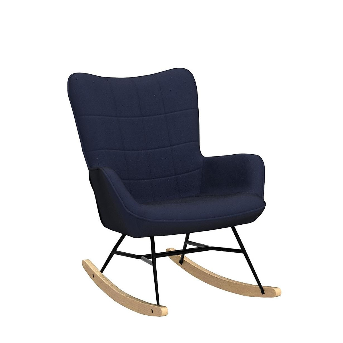 LSSPAID Rocking Chair Nursery Set of 1, Upholstered Glider Rocker with High Backrest Armchair Comfy Accent Glider Chair for Living Room, Bedroom, Nursery Room, Navy Blue