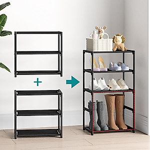 Autonomier 3 Tier Small Shoe Rack, Narrow Stackable Kids Toddler Adult Shoe Storage Organizer Shelf for Closet Floor Front Door Entrance Entryway, Free Standing Shoe Rack Organization Shelves