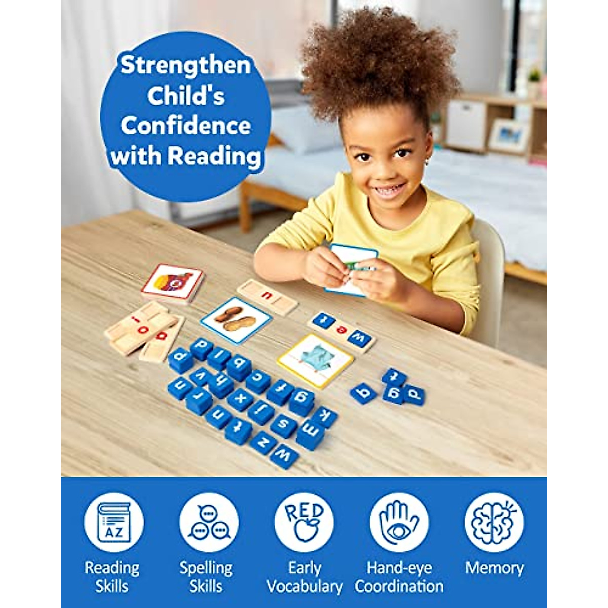 Coogam Wooden Short Vowel Reading Letters Sorting Spelling Games, Sight Words Learning Flashcards Alphabet Puzzle Montessori Educational Toy Gift for Kids 3 4 5 Years Old