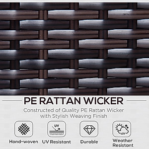 Outsunny 5-Piece Patio Furniture Set with Cushions, Outdoor PE Rattan Wicker Sofa Set, Sectional Furniture with Pillows, Glass Coffee Table for Garden, Backyard, Brown/Cream White