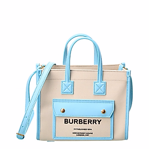 BURBERRY Freya Mini Canvas & Leather Tote, Blue