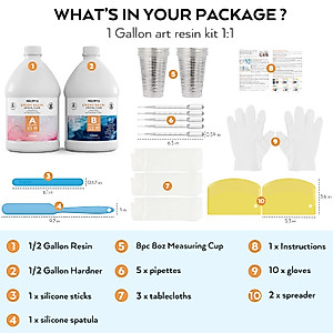 Nicpro 1 Gallon Crystal Clear Epoxy Resin Kit, High Gloss & Bubbles Free Art Resin Supplies for Coating and Casting, Craft DIY, Wood, Table Top, Bar Top, Molds, River Tables with Cups, Sticks, Gloves