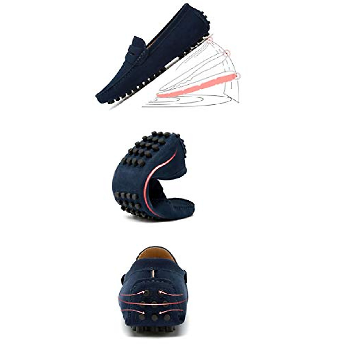 Go Tour Men's Penny Loafers Moccasin Driving Shoes Slip On Flats Boat Shoes Dark Blue 42