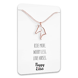 Happy Kisses Horse Necklace - Elegant Horse Themed Jewelry for Girls 8-12 & Women - Charm with Message Card - Equestrian Gifts for “I Love Horses” and Racing
