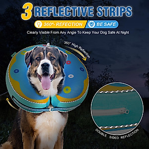 Znxiai Inflatable Reflective Dog Cone Collar Alternative After Surgery,Dog Neck Donut,Recovery Soft Protective E Collar,Adjustable,for Small Medium and Large Dog Cats (Blue, L)