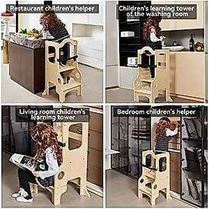 Kudikt Toddler Tower Kitchen Helper：Heavy Learning Tower for Toddlers 1-3 19.73 LB Wood Toddler Learning Tower Large Toddler Standing Tower Kitchen Tower