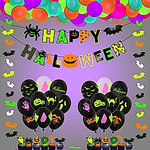 Glittery Neon Glow Bat Garland Banner Halloween Garland Sign Decoration for Haunted Halloween Supplies Mantle Home Decor