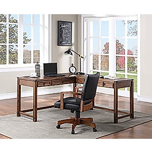 OSP Home Furnishings Baton Rouge Rustic L-Shape Office Desk with Power Port Drawer, Brushed Walnut Finish