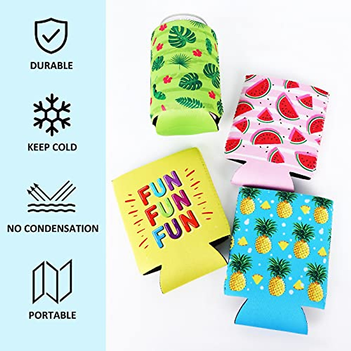 Whaline 12Pcs Summer Hawaiian Can Sleeves Reusable Cooler & Insulated Can Sleeves Beer Can Cooler Covers Collapsible Insulator Drink Sleeves for 12oz Beverage Coffee Cans Bottles, 6 Designs