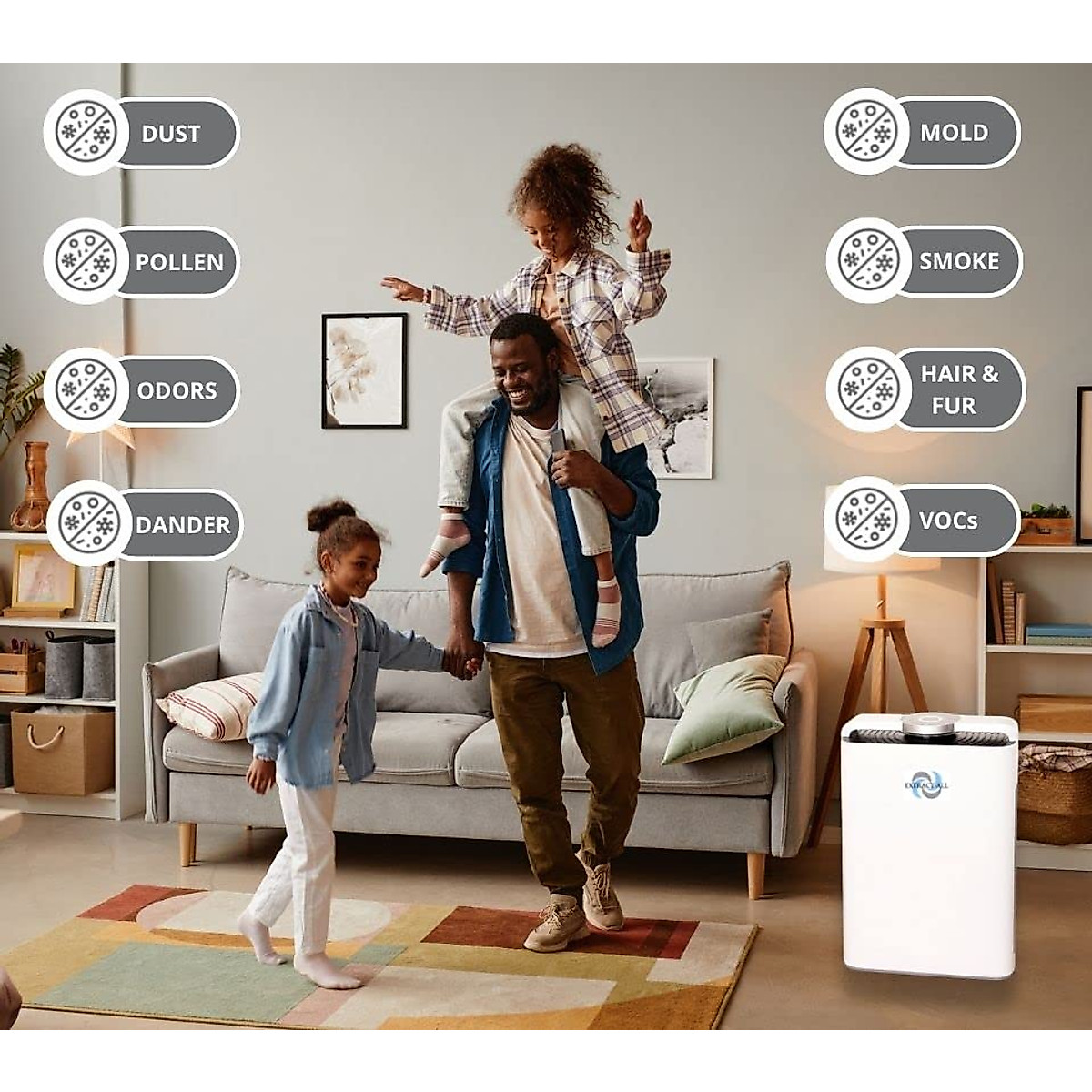 Extract-All Air Purifier and Humidifier -HEPA with 7-Stage Filtration, UV Light, 24 dB Sleep Mode, and LED Indicator For Bedroom Kitchen Removes 99.97% Bacteria Fume Extraction & Source Capture
