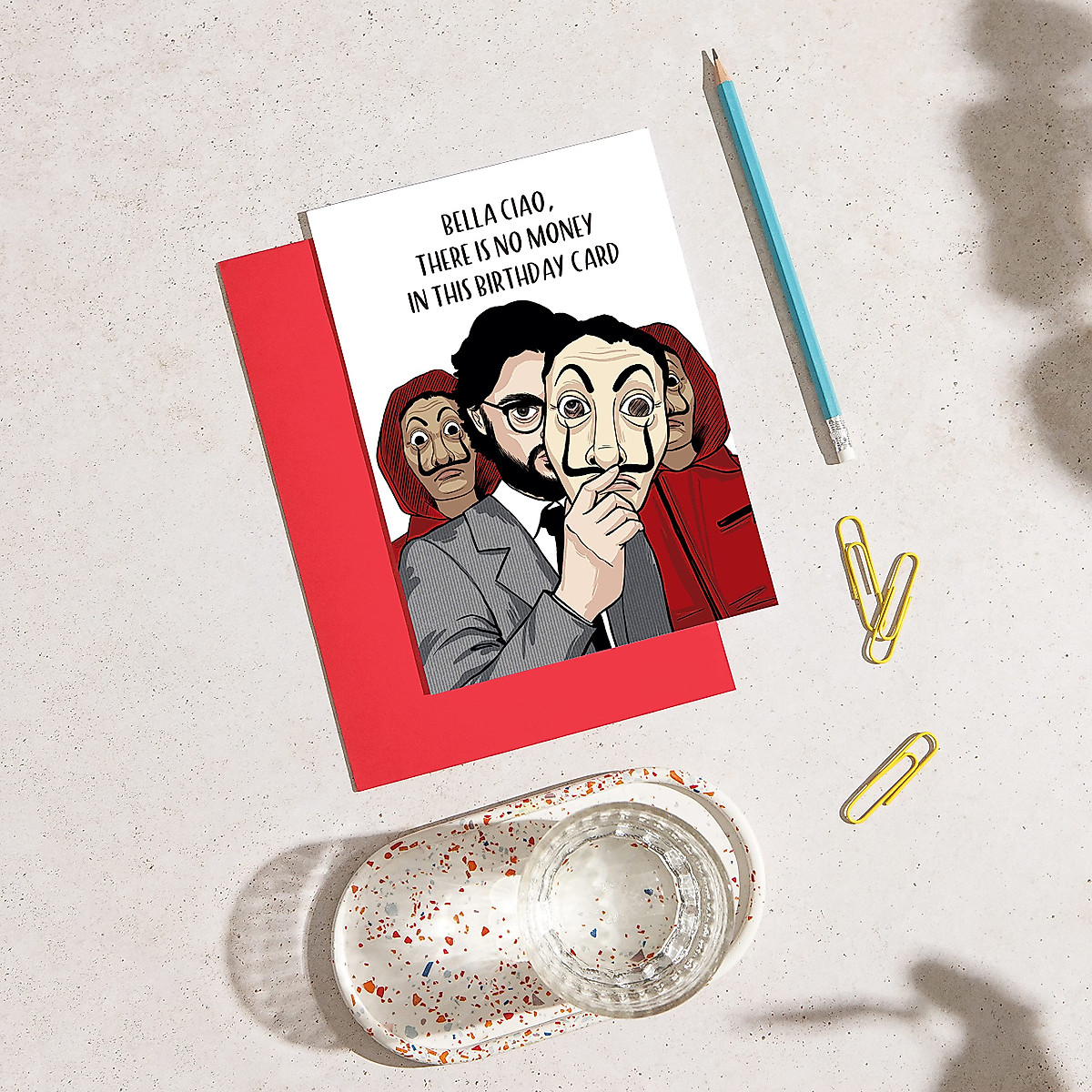 Huxters ‘Bella Ciao’ Humourous Money Heist A5 Happy Birthday Card - Cheeky Gift for Him or Her - Recyclable Paper with Envelope - Fun Greetings Card, FSC Certified and Sustainable