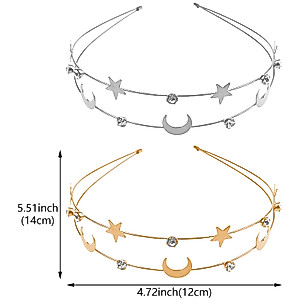 Aswewamt 2 Pcs Alloy Moon Five-pointed Star Headbands Bridal Hair Hoop Wedding Hair Accessories Ornaments for Elegant Women Girls