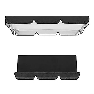 Outdoor Patio Swing Chair Canopy Replacement, 3 Seater Porch Swing Seat Canopy Cover, Garden Swing Canopy Cover + Swing Seat Cover, Waterproof & Sunproof (Black 164x114x15cm) (Grey)