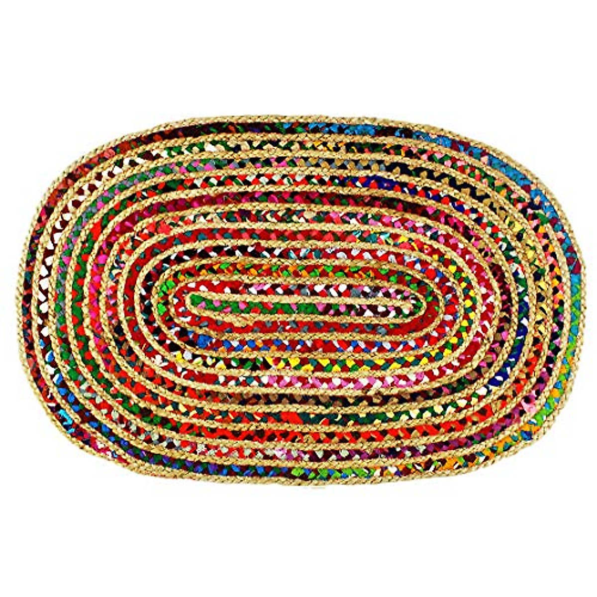 COTTON CRAFT Jute Chindi Braid Rag Rug - Boho Farmhouse Rustic Area Accent Throw Rug - Handwoven Reversible Natural Recycled Cotton- Living Room Den Study Home Décor Gift - 3' x 5' Oval - Multi Color