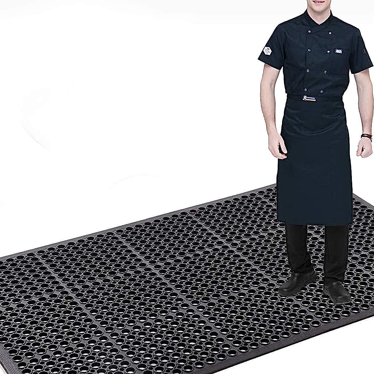 jxgzyy 83x35 Commercial Anti-Fatigue Drainage Rubber Matting Non-Slip Rubber Drainage Mat Commercial Kitchen Floor Mat Rubber Mat with Holes for Wet Area Use Black