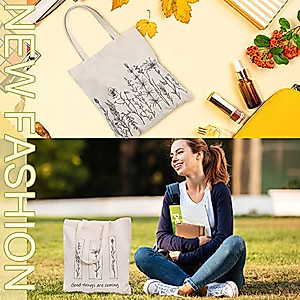 4 Pcs Canvas Tote Bag for Women Floral Cat Mushroom Tote Bags Aesthetic Reusable Shopping Tote Bag for Girls Christmas Gift(Wildflower)
