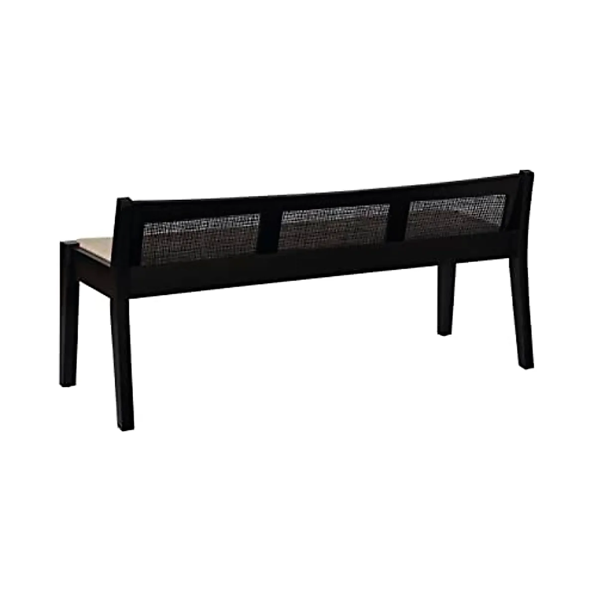 Powell Kasi Black Low Back Cane Bench with Beige Upholstered Seat
