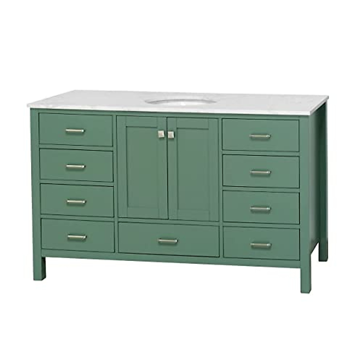Kitchen Bath Collection Horizon 60-inch Single Bathroom Vanity (Engineered Carrara/Sage Green): Includes Sage Green Cabinet with Engineered Carrara Countertop and White Ceramic Sink