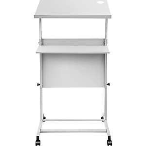 VEVOR Stand Up Lectern, Height Adjustment Portable Pulpit, Lectern Podium with 4 Rolling Casters, Lower Storage Shelf Floor Lectern Podium, White Lecterns & Podiums for Classroom, Concert, Church