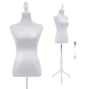 Dress Form Mannequin Torso with Wooden Tripod Stand, 50-63 inch, Adjustable Height for Clothing Display, Sewing, Photographing, Portable Female Body Shape,White