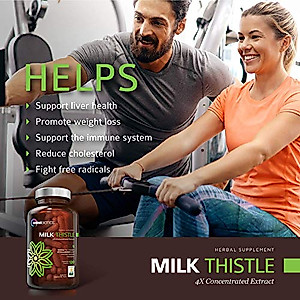 Organic Milk Thistle Capsules, 1500mg 4X Concentrated Extract with Silymarin is The Strongest Milk Thistle Supplement Available. Great for Liver Cleanse! 120 Vegetarian Capsules