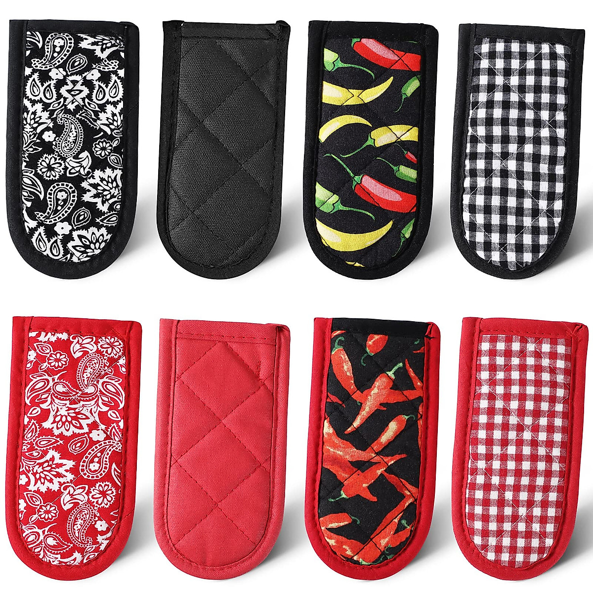 8 Pieces Pan Handle Sleeve Heat Resistant Pot Sleeve Grip Non-Slip Skillet Pot Holder Machine Washable Cast Iron Handle Cover Cotton Assist Handle Holder, 4 Styles, 3 x 6 Inch(Retro Style)