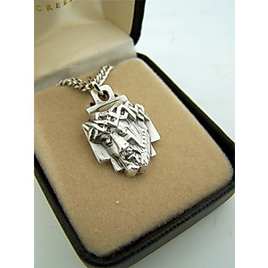 CB Silver Toned Base Crown of Thorns Head of Jesus Christ Cross Medal, 1 Inch