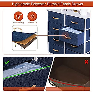 Dresser with 8 Drawers, Storage Tower, Fabric Dresser for Bedroom, Hallway, Nursery, Entryway, Closets, Sturdy Steel Frame, Wood Tabletop & Easy Pull Organizer Unit Simple Assembly-Navy Blue