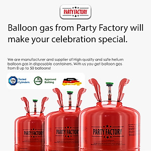 Party Factory Helium Tank for up to 30 Latex Balloons, Helium Cylinder 7 cu. ft. Gas with filling quantity for Balloons, Ideal for Birthday Party, Wedding