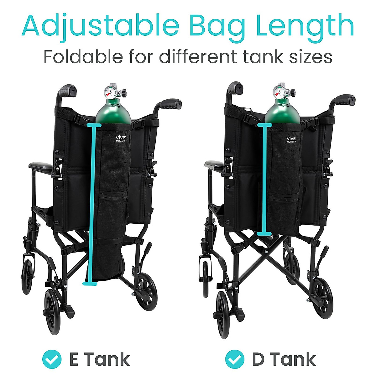 Vive Oxygen Tank Holder for Wheelchair - Portable Medical Cylinder Backpack for Travel - Carrier Accessories Bag for Walker, Rollator, Scooter - Case Fits Canister Sizes M2, M4, M6, M9, C, D, E