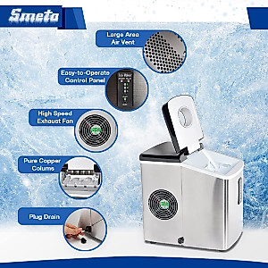 Ice Maker Machine Countertop Stainless Steel |Compact Ice Maker, ‎3 Size Bullet Ice Ready in 8 Mins, 30Lbs/24H, Portable Ice Cube Maker with Scoop Basket, for Home/Kitchen/Office/Bar