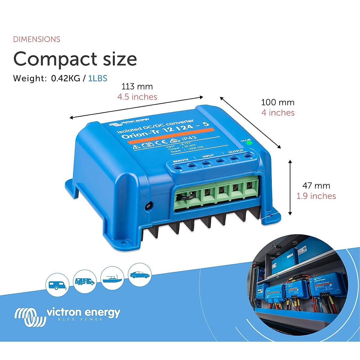 Victron Energy Orion-Tr IP43 12/24-Volt 5 amp 120-Watt Isolated DC-DC Converter