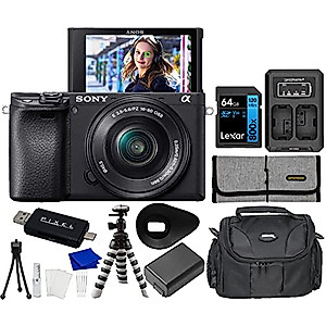 Sony a6400 Mirrorless Digital Camera Bundle with 16-50mm Lens, Water Resistant Gadget Bag, Cleaning Kit, Eyeshade, Card Reader, Rear Lens Cap + More | Alpha 6400 E-Mount APS-C Sensor Black