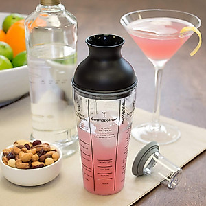 16oz Large Cocktail Shaker Bar Set - Includes Measuring Jigger, Strainer, 6 Printed Mixed Drink Recipe Measurements on Bottle - Bartender Kit for Mojitos, Martinis & More - Great for St. Patricks Day