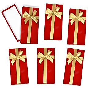 Christmas Cash Card Gift Box Holder Pack of 6 Red Velvet with Gold Bow Holiday Gifts Greeting Cards Present Wrap Rectangle Boxes Money Holders Party Favor Decor for Wedding Xmas Party Decorations