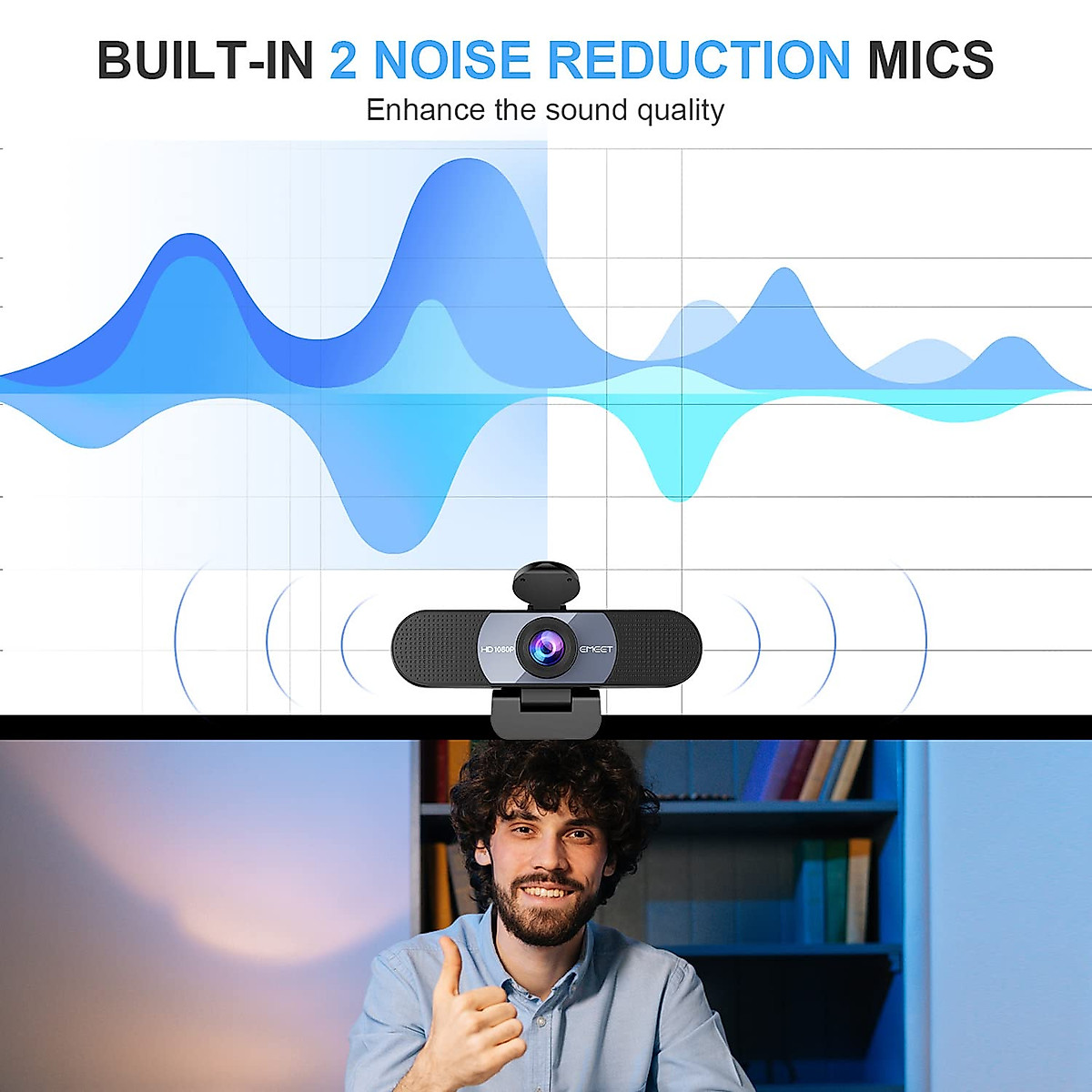 1080P HD Webcam, EMEET Streaming Webcam with 4 De-Noise Mics, Smart AI Focus & Low-light Correction, Adjustable FOV, w/Privacy Cover, Plug&Play USB-C Webcam for YouTube, Gaming Twitch, PC/Mac-Jupiter.