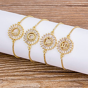 DOLLRINBOY 14K Gold Plated Initial Bracelets for Women,Letter Chain Bracelet Personalized 26 Alphabet Minimalist Jewelry Matching Couple Bracelets Friendship Bracelets (S, Copper)