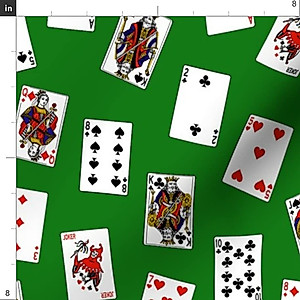 Spoonflower Fabric - Playing Cards Green Deck Card Game Poker Casino Printed on Petal Signature Cotton Fabric Fat Quarter - Sewing Quilting Apparel Crafts Decor
