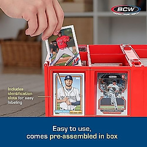 BCW Collectible Card Bin - Holds 3200 Cards - Large Card Storage Box for Loose Trading Cards, Pokemon, MTG, and Sports Card Storage Boxes, Includes 4 Card Bin Partitions, Sorting Card Box (Red)