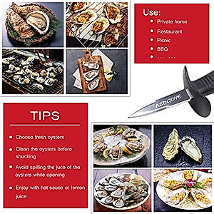 Oyster Shucking Knife -High Performance Level 5 Protection Food Grade Cut Resistant Gloves Stainless Steel Clam Shellfish Seafood Opener (1 pair gloves + 2 knives)(S)