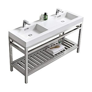 Cisco 60" Double Sink Stainless Steel Console with Acrylic Sink - Chrome
