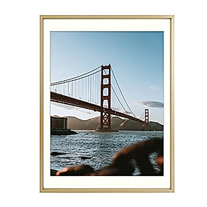 Frametory, 12x16 Aluminum Photo Frame with Ivory Color Mat for 11x14 Picture & Real Glass, Metal Picture Frame Collection (Gold, 1-Pack)