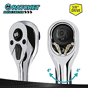 DURATECH 3/8-Inch Drive Ratchet, 90-Tooth Quick-release Ratchet Wrench, Reversible, Chrome Alloy Made, Full Polished, Gifts for Men Gifts for Women Gifts for Dad