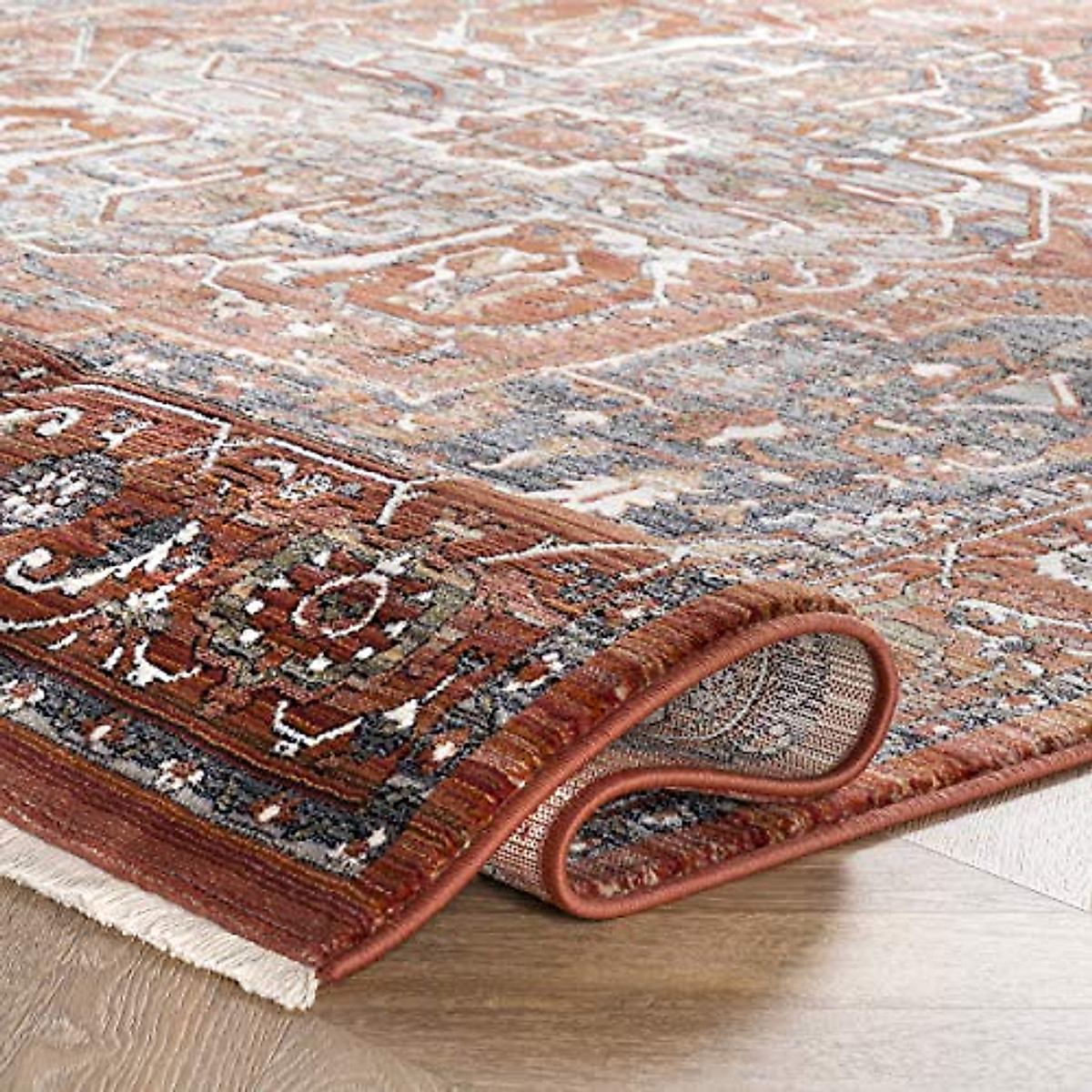 nuLOOM Oliveira Floral Medallion Fringe Area Rug, 5' 3" x 7' 7", Red